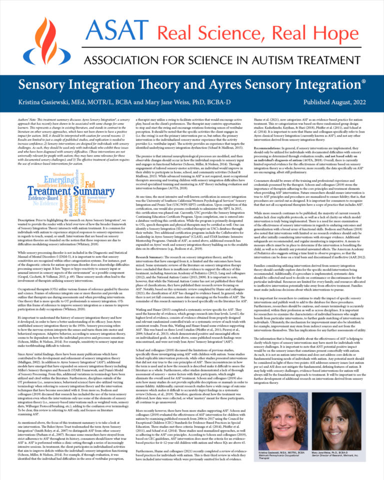 Sensory Integration Theory and Ayres Sensory Integration® – Melmark