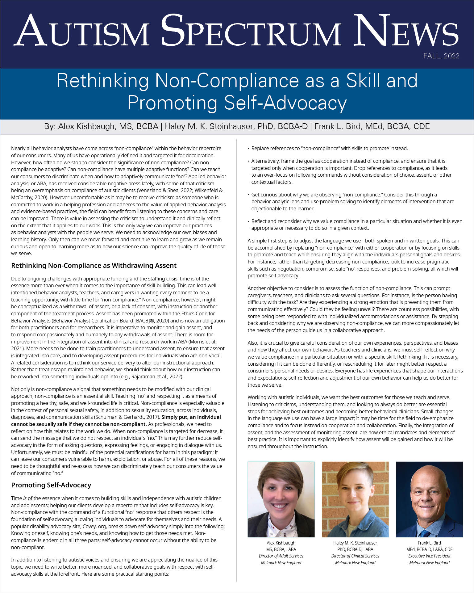 Rethinking Non-Compliance as a Skill and Promoting Self-Advocacy – Melmark