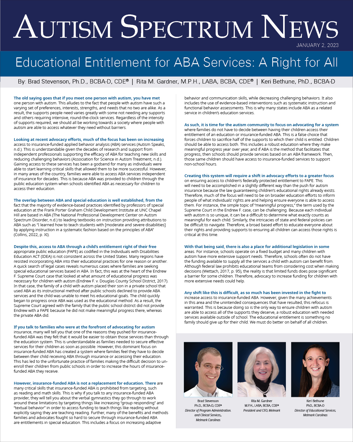 Educational Entitlement for ABA Services: A Right for All – Melmark