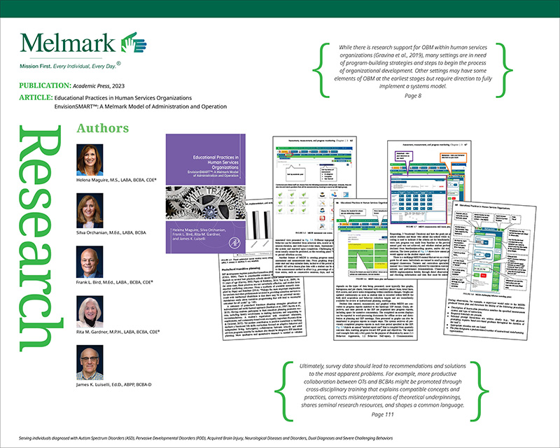 Educational Practices in Human Services Organizations, EnvisionSMART™: A Melmark Model of ...